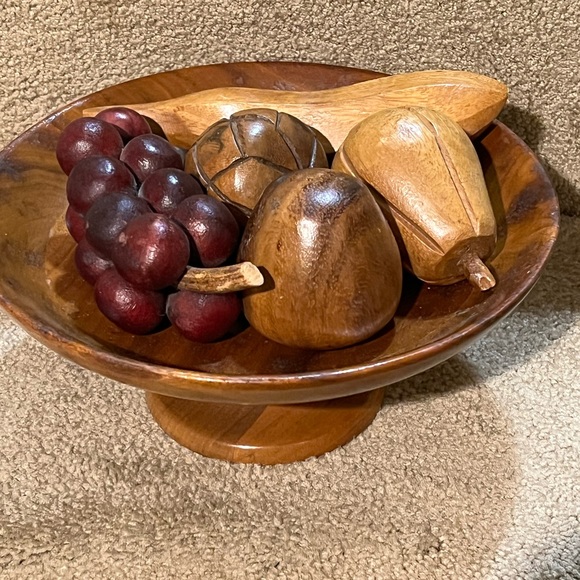 Other | Handcrafted Vintage Wooden Fruit Bowl And 5 Piece Fruit ...